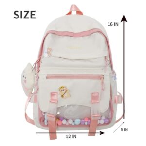 Aoakva Indie Backpack School Japanese Asthetic Backpack INS Travel Bag Large Capacity Kawaii Backpack Prime with Free Plush Bear Pendant (white)