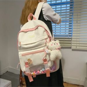 Aoakva Indie Backpack School Japanese Asthetic Backpack INS Travel Bag Large Capacity Kawaii Backpack Prime with Free Plush Bear Pendant (white)