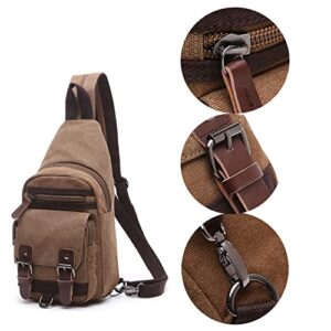 Canvas Retro Sling Bag - Small Crossbody Casual Daypack Multifunctional Backpack Shoulder Messenger Bag Rucksack for Men Women Outdoor Cycling Hiking Travel