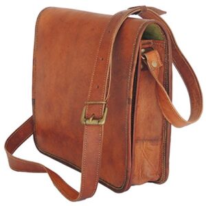 Goat Leather Cross Body Vintage Style Shoulder Bag 11 Inch Small Travelling Bag for Women & Men, Brown