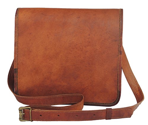 Goat Leather Cross Body Vintage Style Shoulder Bag 11 Inch Small Travelling Bag for Women & Men, Brown