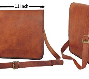 Goat Leather Cross Body Vintage Style Shoulder Bag 11 Inch Small Travelling Bag for Women & Men, Brown