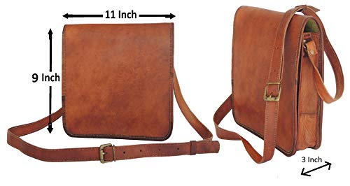 Goat Leather Cross Body Vintage Style Shoulder Bag 11 Inch Small Travelling Bag for Women & Men, Brown