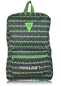 minecraft 3 piece backpack set – backpack, sticker, pin – boys girls kids adult allover creeper backpack school set (black green)