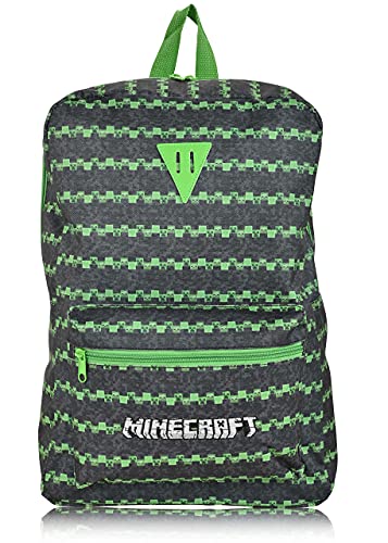 Minecraft 3 Piece Backpack Set - Backpack, Sticker, Pin - Boys Girls Kids Adult Allover Creeper Backpack School Set (Black Green)