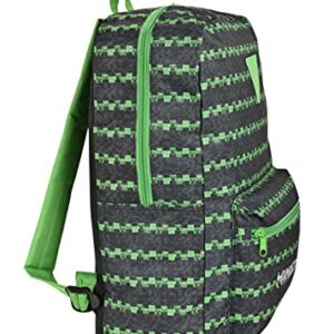 Minecraft 3 Piece Backpack Set - Backpack, Sticker, Pin - Boys Girls Kids Adult Allover Creeper Backpack School Set (Black Green)