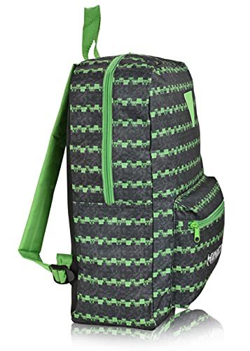 Minecraft 3 Piece Backpack Set - Backpack, Sticker, Pin - Boys Girls Kids Adult Allover Creeper Backpack School Set (Black Green)