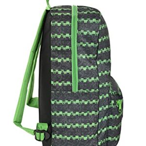 Minecraft 3 Piece Backpack Set - Backpack, Sticker, Pin - Boys Girls Kids Adult Allover Creeper Backpack School Set (Black Green)