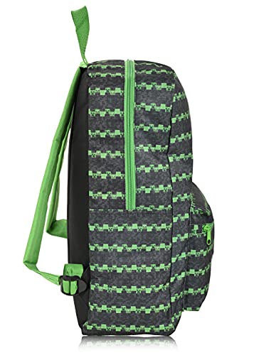 Minecraft 3 Piece Backpack Set - Backpack, Sticker, Pin - Boys Girls Kids Adult Allover Creeper Backpack School Set (Black Green)