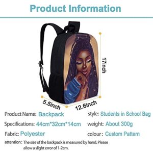 Big Capacity Rucksacks, African American Black Woman Girl Painting Anti-Theft Multipurpose Bookbag with Adjustable Shoulder Straps, School Shoulder Book Bags, Travel Hiking Daypack Laptop Backpack