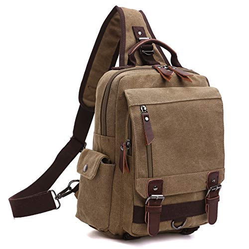 Unisex Lightweight Multi Pockets Canvas Small Day Bag School Backpack Vintage Travel Hiking Rucksack for Men/Women Daypack