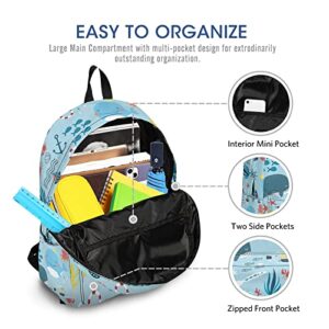 Big Kids School Backpack with Cute Whale Patterned, Classic Lightweight School Bookbags Durable Casual Daypack 17 IN for Middle High School College Students with 15-Inch Laptop Compartment