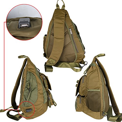 Sling Bag with USB Charging Port, Sling Backpack USB, Larswon Shoulder Backpack, Large Crossbody Bag, Chest Bag Large Army Green