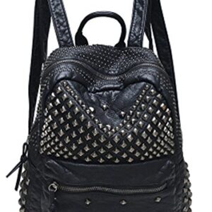 Womens Studded Black Leather Backpack Casual Pack Fashion School Bags for Girls