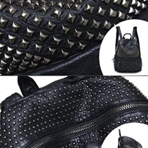 Womens Studded Black Leather Backpack Casual Pack Fashion School Bags for Girls