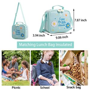 MOHCO Rolling Backpack for Girls 18 inch Cute School Bookbag Set for Kids with Lunch Bag and Pencil Case Wheeled Backpack Blue Daisy