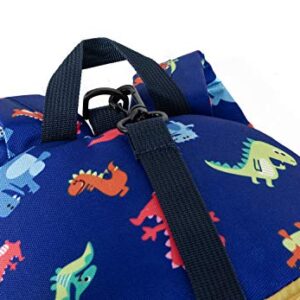 Toddler Backpack for Boys Girls Kids Dinosaur Book Bags with Safety Leash (Navy blue printing)