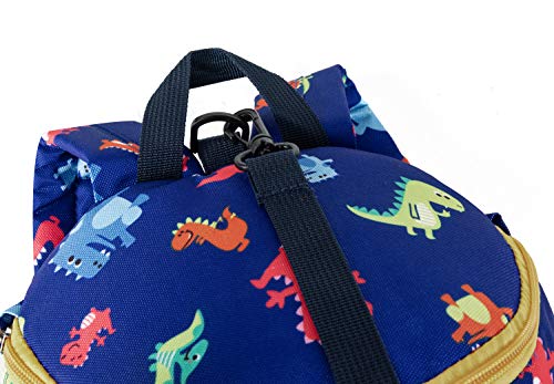 Toddler Backpack for Boys Girls Kids Dinosaur Book Bags with Safety Leash (Navy blue printing)