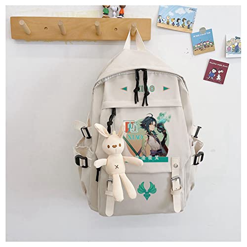 Genshin Impact Arataki Itto Backpack for Men Women Casual Daypack Travel Backpack With Cute Doll of Bunny