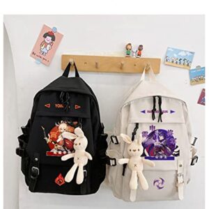 Genshin Impact Arataki Itto Backpack for Men Women Casual Daypack Travel Backpack With Cute Doll of Bunny