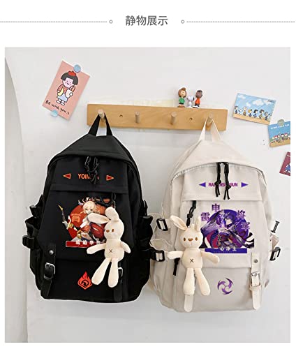 Genshin Impact Arataki Itto Backpack for Men Women Casual Daypack Travel Backpack With Cute Doll of Bunny