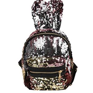 Shoulder Bag For Women With Cute Rabbit Ears Backpack Sequins Shoulder Bag Travel Day pack (Multicolor Gold)