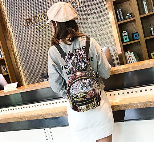 Shoulder Bag For Women With Cute Rabbit Ears Backpack Sequins Shoulder Bag Travel Day pack (Multicolor Gold)