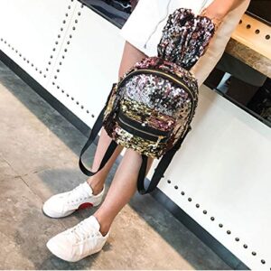 Shoulder Bag For Women With Cute Rabbit Ears Backpack Sequins Shoulder Bag Travel Day pack (Multicolor Gold)