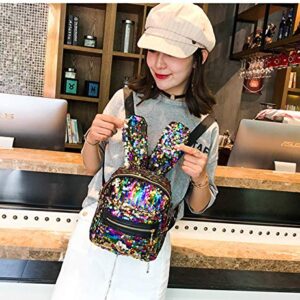 Shoulder Bag For Women With Cute Rabbit Ears Backpack Sequins Shoulder Bag Travel Day pack (Multicolor Gold)