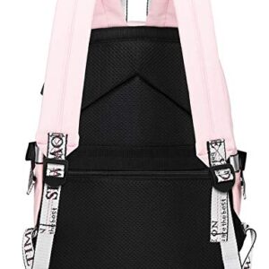 El-fmly Fashion Travel Backpack with Cute Ribbon for Teen Girl Boy School Bookbag with USB Charging Port & Headphone Jack (Black)