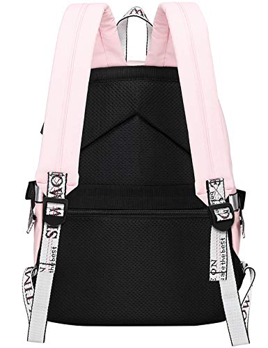 El-fmly Fashion Travel Backpack with Cute Ribbon for Teen Girl Boy School Bookbag with USB Charging Port & Headphone Jack (Black)