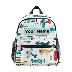 custom cartoon airplane boys kids backpack for girls boys, aircraft print toddler casual daypack backpacks, personalized with kid’s name preschool school bag, children travel bookbag with chest strap