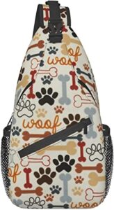 sling bag, dog paw prints bones print crossbody sling backpack for casual shoulder women and men