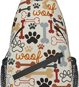 Sling Bag, Dog Paw Prints Bones Print Crossbody Sling Backpack for Casual Shoulder Women and Men