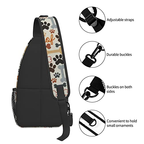 Sling Bag, Dog Paw Prints Bones Print Crossbody Sling Backpack for Casual Shoulder Women and Men