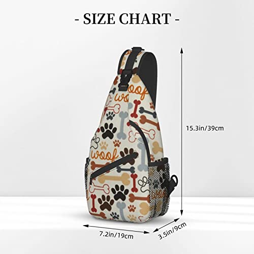 Sling Bag, Dog Paw Prints Bones Print Crossbody Sling Backpack for Casual Shoulder Women and Men