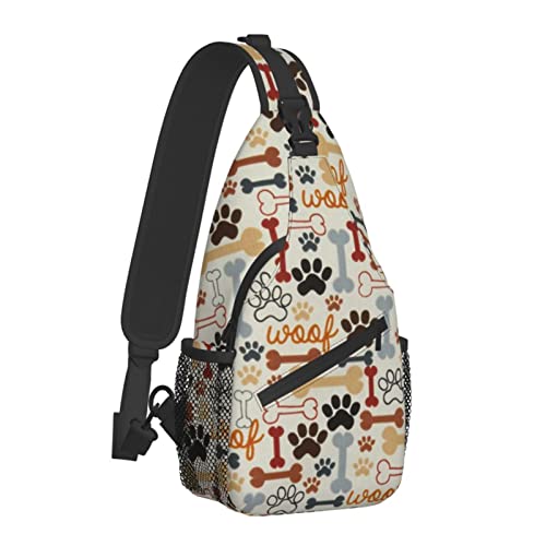 Sling Bag, Dog Paw Prints Bones Print Crossbody Sling Backpack for Casual Shoulder Women and Men