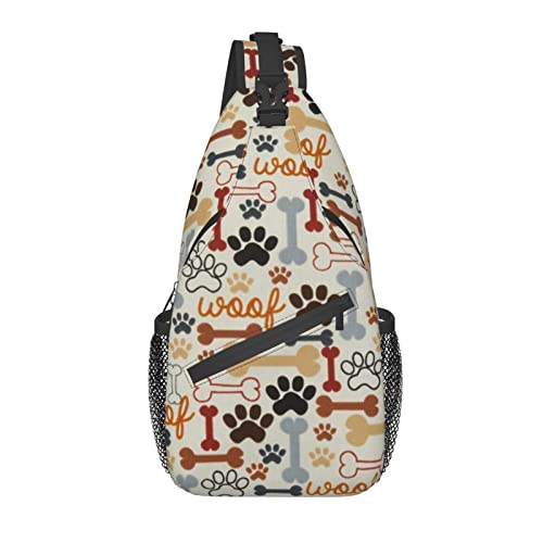 Sling Bag, Dog Paw Prints Bones Print Crossbody Sling Backpack for Casual Shoulder Women and Men