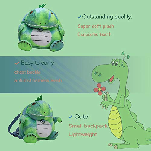 Heltid Kids Dinosaur Toddler Backpack with Leash,Cute Plush Animal Backpack for boys