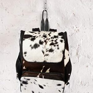 LP-FACON Cowhide Hair Western Leather Cow Skin Print Fur Leather Diaper Backpack Rucksack / Knapsack Travel Shoulder Bag Black & White