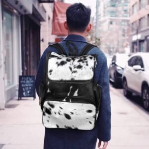 LP-FACON Cowhide Hair Western Leather Cow Skin Print Fur Leather Diaper Backpack Rucksack / Knapsack Travel Shoulder Bag Black & White