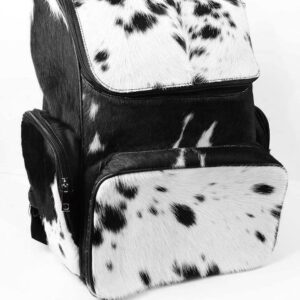 LP-FACON Cowhide Hair Western Leather Cow Skin Print Fur Leather Diaper Backpack Rucksack / Knapsack Travel Shoulder Bag Black & White