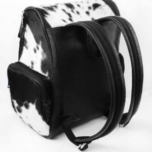 LP-FACON Cowhide Hair Western Leather Cow Skin Print Fur Leather Diaper Backpack Rucksack / Knapsack Travel Shoulder Bag Black & White