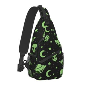 hicyyu green alien outdoor crossbody shoulder bag for unisex young adult hiking sling backpack