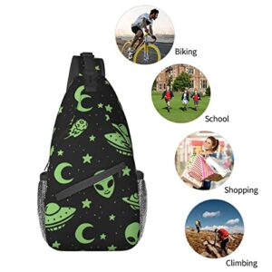 Hicyyu Green Alien Outdoor Crossbody Shoulder Bag For Unisex Young Adult Hiking Sling Backpack