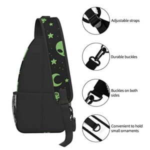 Hicyyu Green Alien Outdoor Crossbody Shoulder Bag For Unisex Young Adult Hiking Sling Backpack