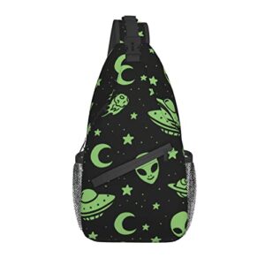 Hicyyu Green Alien Outdoor Crossbody Shoulder Bag For Unisex Young Adult Hiking Sling Backpack