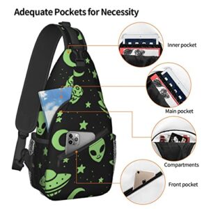 Hicyyu Green Alien Outdoor Crossbody Shoulder Bag For Unisex Young Adult Hiking Sling Backpack