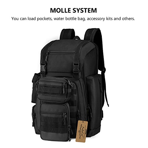 ArcEnCiel Tactical Backpack Military Army Shoes Bags Daypack Assault Pack Bug Out Bag Molle Rucksack - Rain Cover Included (Black)