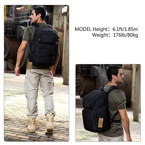 ArcEnCiel Tactical Backpack Military Army Shoes Bags Daypack Assault Pack Bug Out Bag Molle Rucksack - Rain Cover Included (Black)